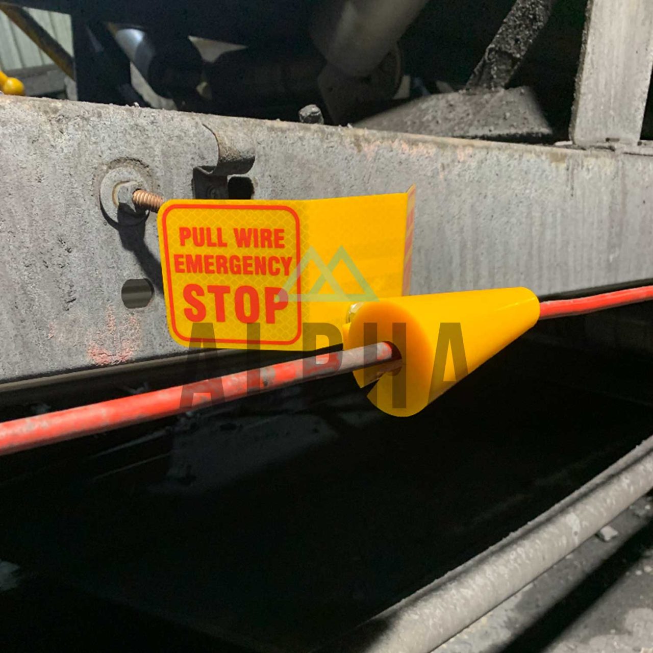 Conveyor Pigtail Emergency Stop Pullwire Sign - Alpha Mining Equipment